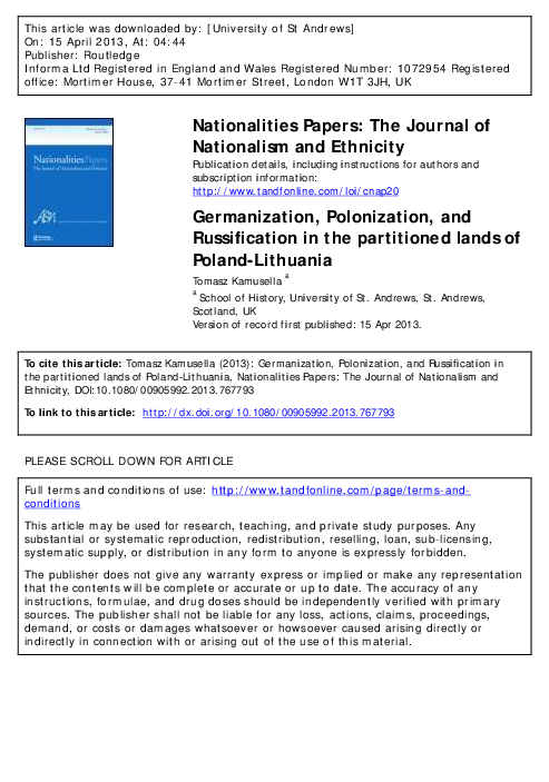 (PDF) Germanization, Polonization, and Russification in the Partitioned ...
