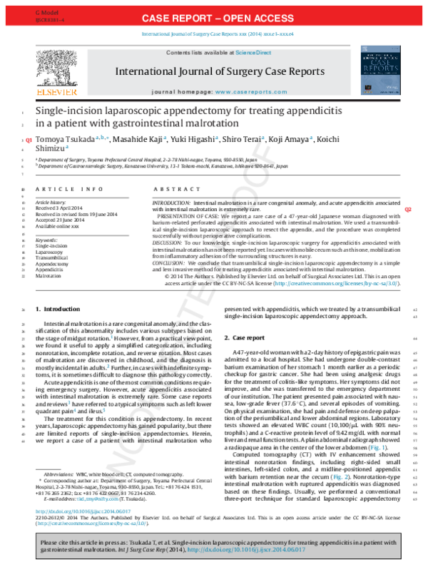 (PDF) Single-incision laparoscopic appendectomy for acute appendicitis ...