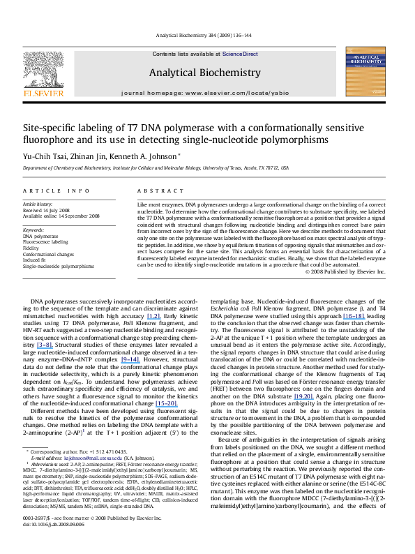 (PDF) Site-specific labeling of T7 DNA polymerase with a ...