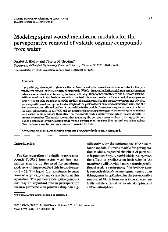 (PDF) Modeling spiral wound membrane modules for the pervaporative ...