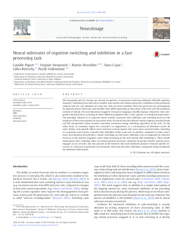 (PDF) Neural substrates of cognitive switching and inhibition in a face ...