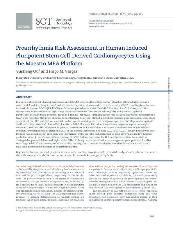 (PDF) Proarrhythmia Risk Assessment in Human Induced Pluripotent Stem ...