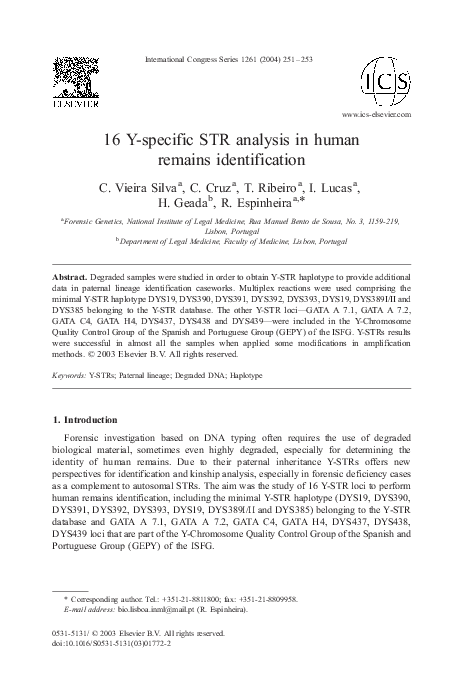 (PDF) 16 Y-specific STR analysis in human remains identification