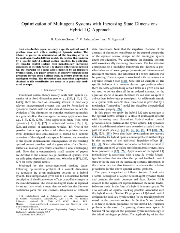 (PDF) Optimization of multiagent systems with increasing state dimensions: Hybrid LQ approach