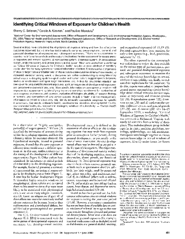 (PDF) Identifying Critical Windows of Exposure for Children's Health