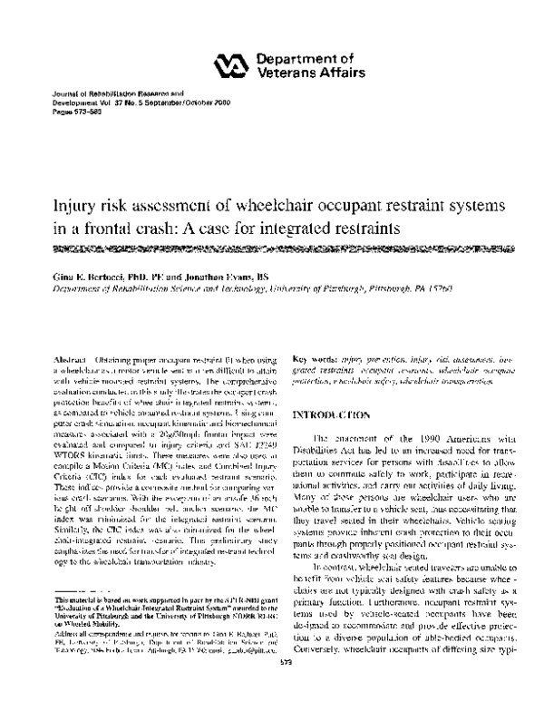 (PDF) Injury risk assessment of wheelchair occupant restraint systems ...