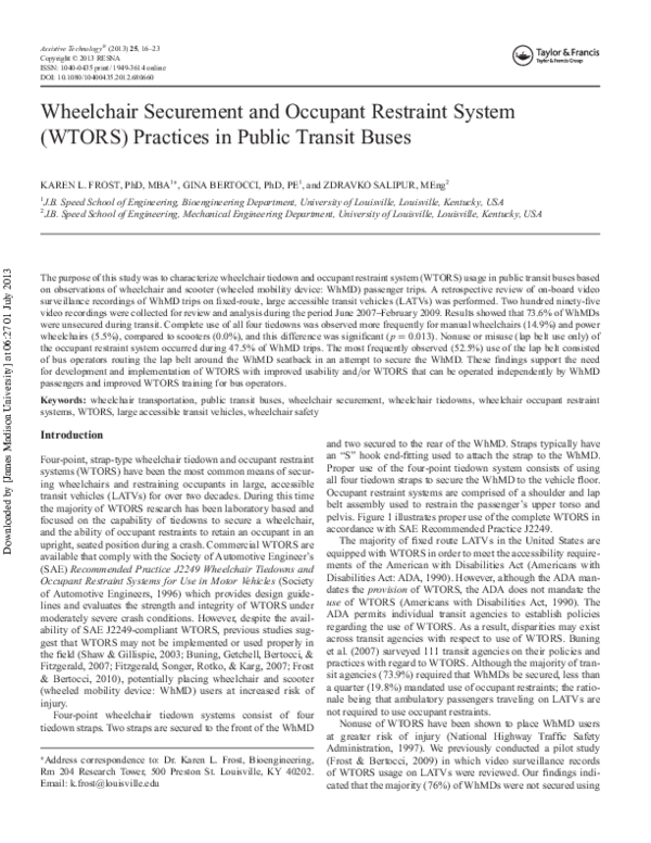 (PDF) Wheelchair Securement and Occupant Restraint System (WTORS ...
