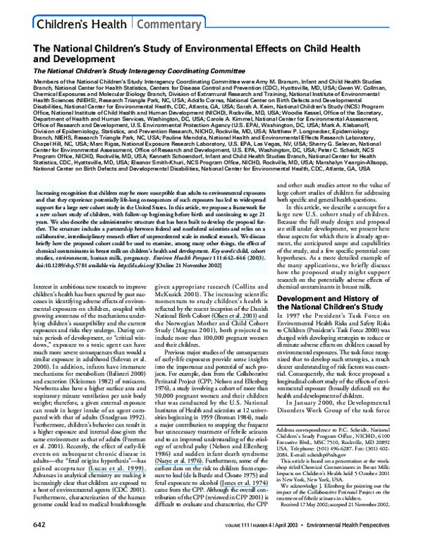 (PDF) The National Children's Study of environmental effects on child ...