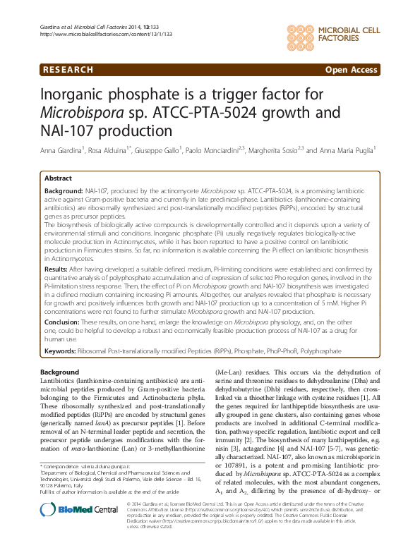 (PDF) Inorganic phosphate is a trigger factor for Microbispora sp. ATCC ...