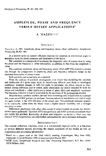 (PDF) AMPLITUDE, PHASE AND FREQUENCY VERSUS OFFSET APPLICATIONS1