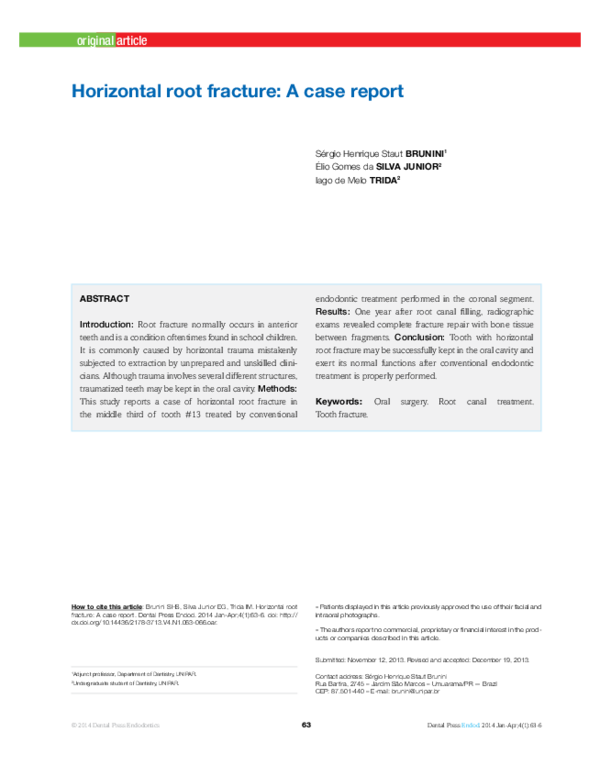 (PDF) Horizontal root fracture: a case report