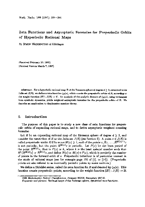 (PDF) Zeta Functions and Asymptotic Formulae for Preperiodic Orbits of Hyperbolic Rational Maps