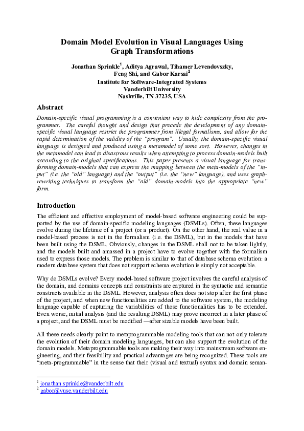 (PDF) Domain Model Evolution In Visual Languages Using Graph Transformations