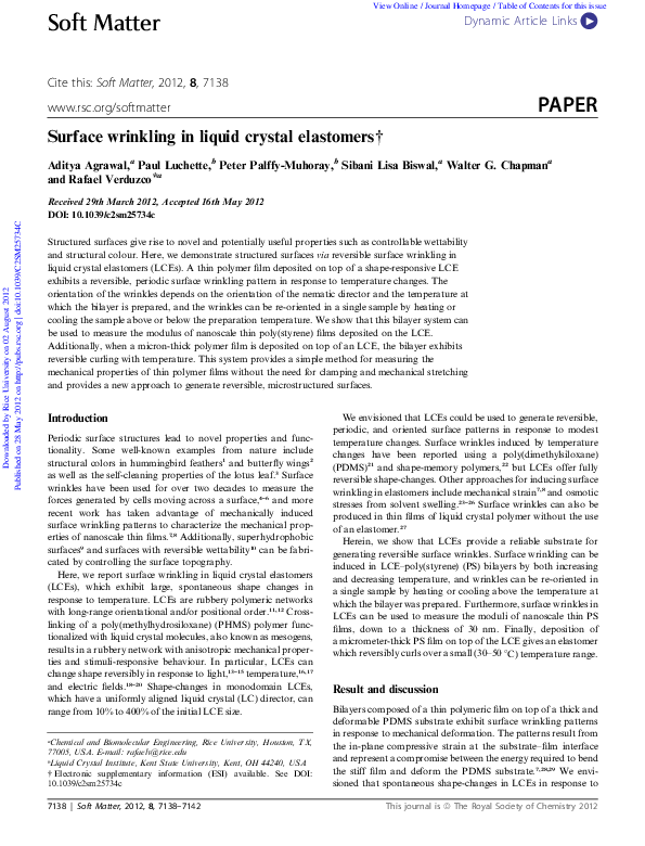 (PDF) Surface wrinkling in liquid crystal elastomers