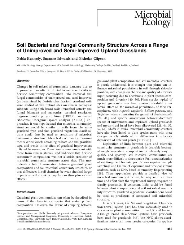 (PDF) Soil Bacterial and Fungal Community Structure Across a Range of Unimproved and Semi ...