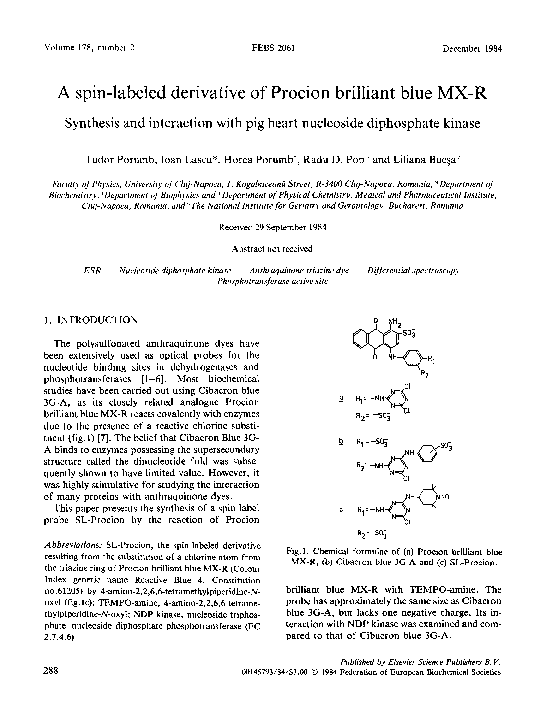 (PDF) A spin-labeled derivative of Procion brilliant blue MX-R