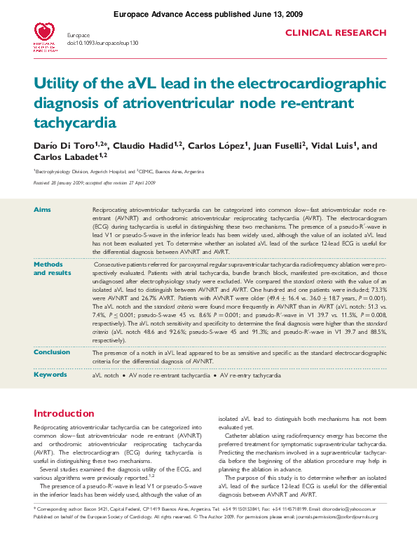 (PDF) Utility of the aVL lead in the electrocardiographic diagnosis of ...