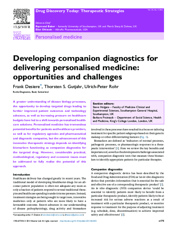 (PDF) Developing companion diagnostics for delivering personalised ...