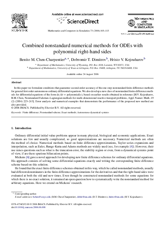 (PDF) Combined nonstandard numerical methods for ODEs with polynomial right-hand sides