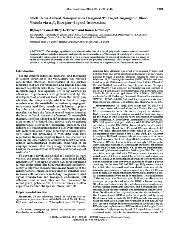 (PDF) Shell Cross-Linked Nanoparticles Designed To Target Angiogenic ...