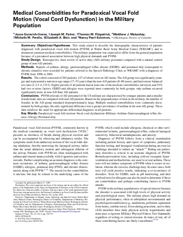 (PDF) Medical Comorbidities for Paradoxical Vocal Fold Motion (Vocal ...