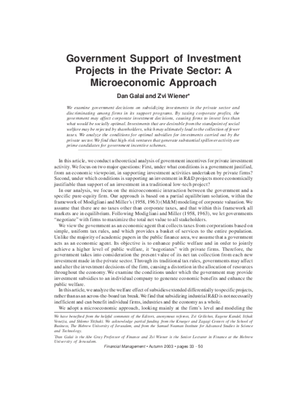 (PDF) Government Support of Investment Projects in the Private Sector ...