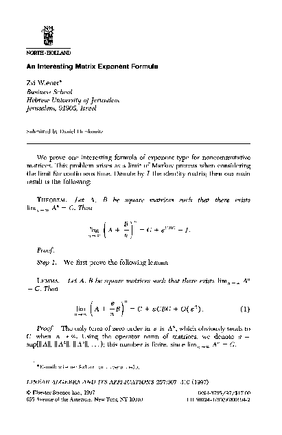 (PDF) An interesting matrix exponent formula
