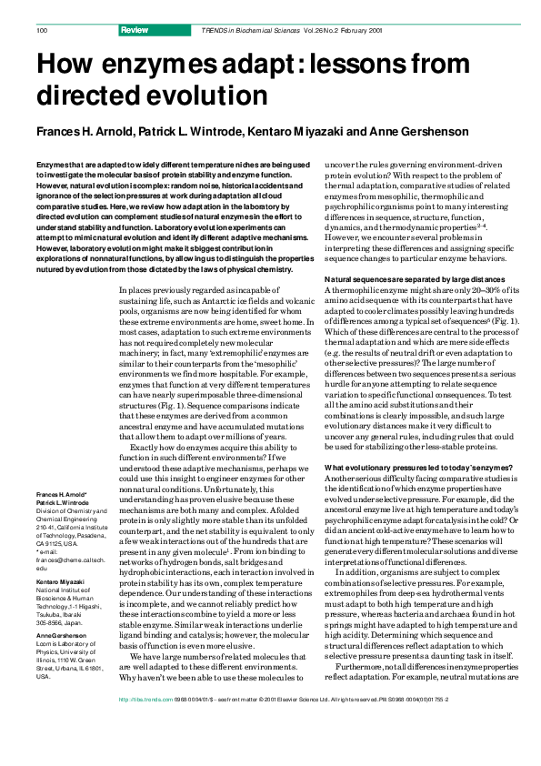 (PDF) How enzymes adapt: lessons from directed evolution