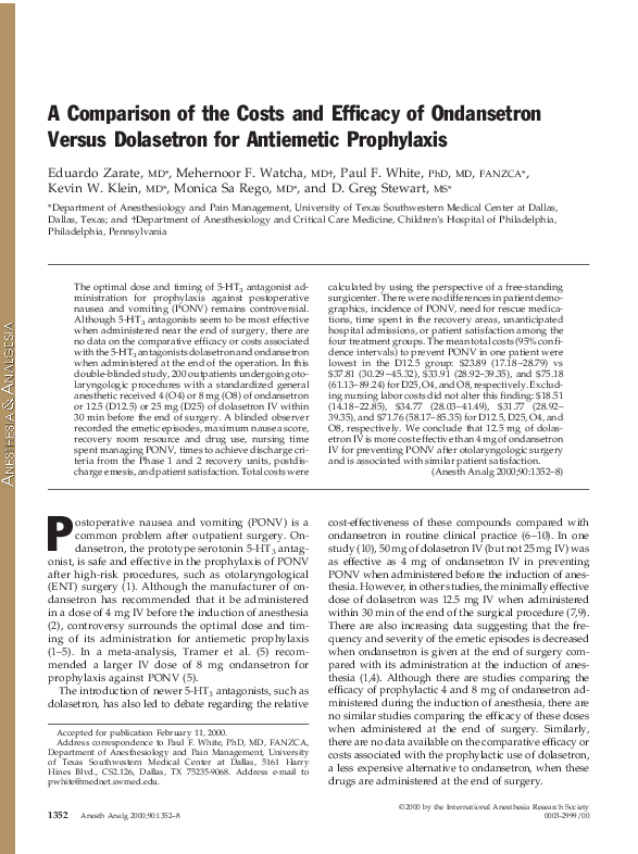 (PDF) A Comparison of the Costs and Efficacy of Ondansetron Versus ...