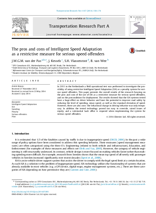 (PDF) The pros and cons of Intelligent Speed Adaptation as a ...