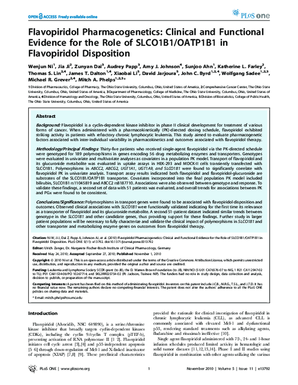 (PDF) Flavopiridol Pharmacogenetics: Clinical and Functional Evidence ...