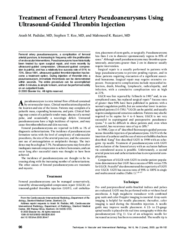 (PDF) Ultrasound Guided Compression Versus Ultrasound Guided Thrombin ...