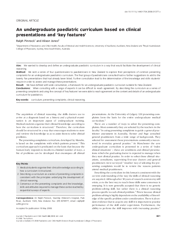 (PDF) An undergraduate paediatric curriculum based on clinical ...