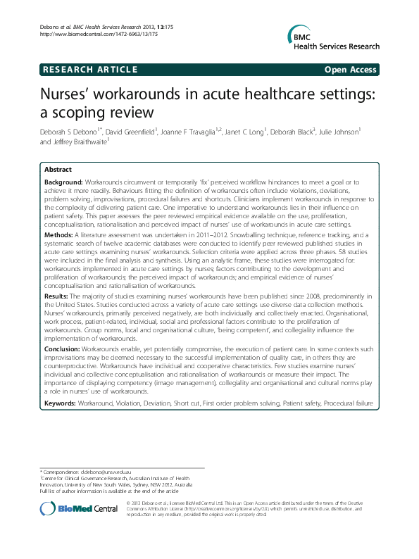 (PDF) Nurses’ workarounds in acute healthcare settings: a scoping review
