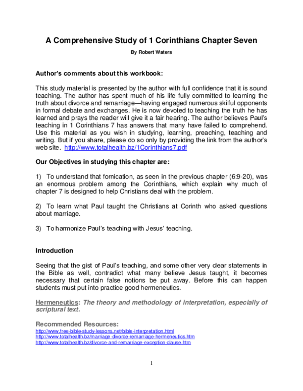 (PDF) A Comprehensive Study of 1 Corinthians Chapter Seven