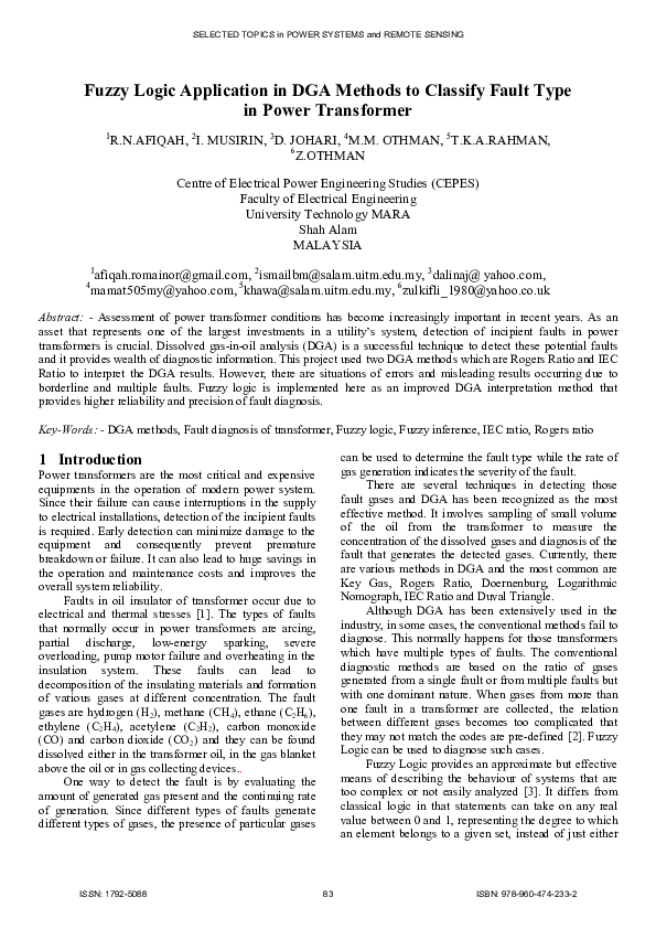 Pdf Fuzzy Logic Application In Dga Methods To Classify Fault Type In