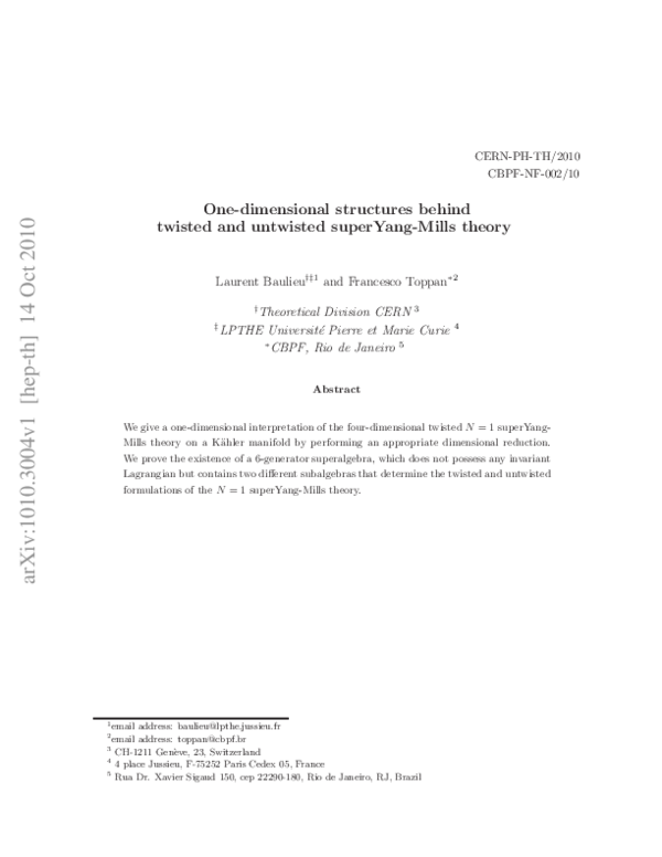 (PDF) One-Dimensional Structures Behind Twisted and Untwisted SuperYang ...