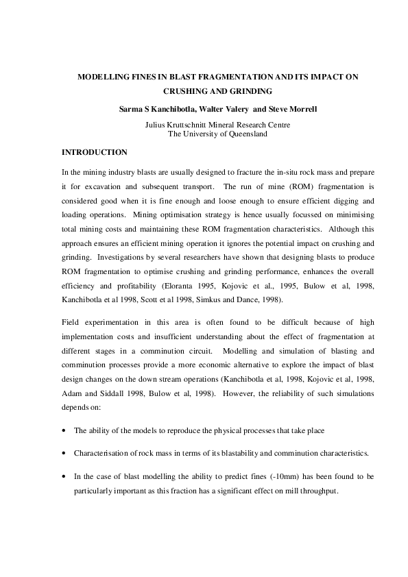(PDF) Modelling fines in blast fragmentation and its impact on crushing and grinding