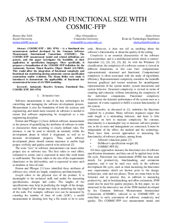Pdf As Trm And Functional Size With Cosmic Ffp