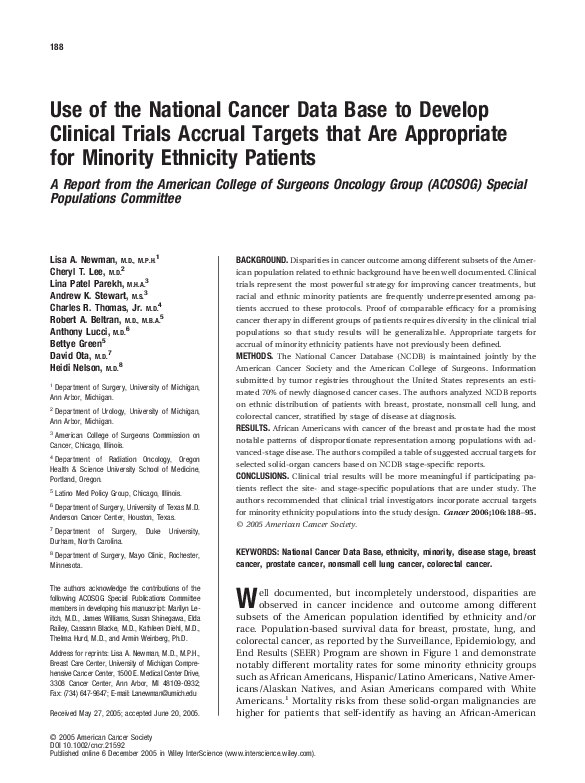 (PDF) Use of the National Cancer Data Base to develop clinical trials ...