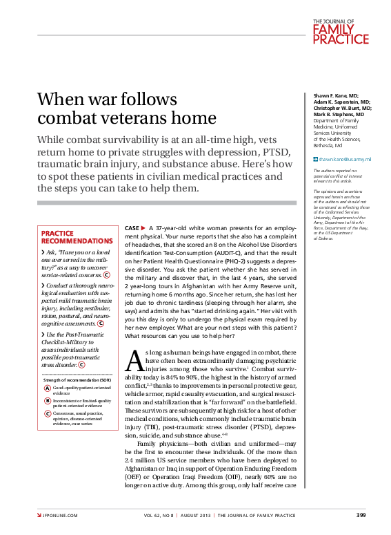 (PDF) When war follows combat veterans home