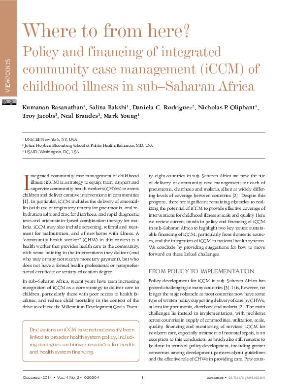 (PDF) Where to from here? Policy and financing of integrated community ...