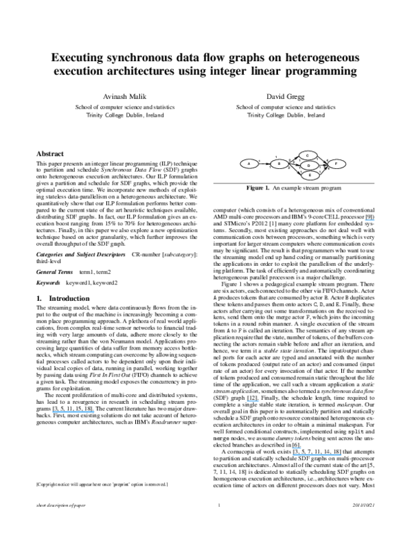 Pdf Executing Synchronous Data Flow Graphs On Heterogeneous Execution Architectures Using