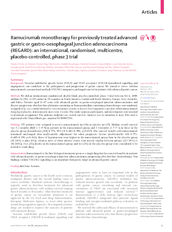 (PDF) Ramucirumab monotherapy for previously treated advanced gastric ...