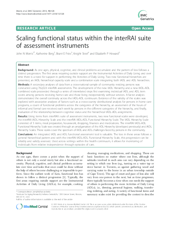 Pdf Scaling Functional Status Within The Interrai Suite Of Assessment Instruments