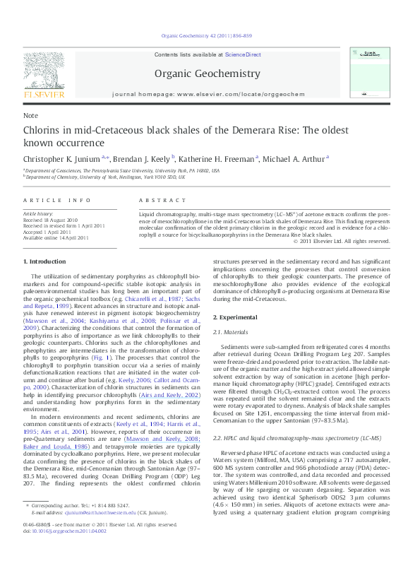 (PDF) Chlorins in mid-Cretaceous black shales of the Demerara Rise: The ...