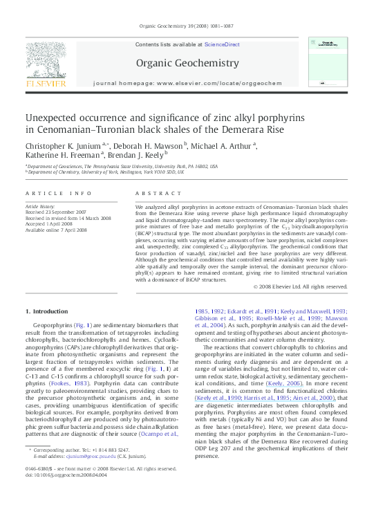 (PDF) Unexpected occurrence and significance of zinc alkyl porphyrins ...