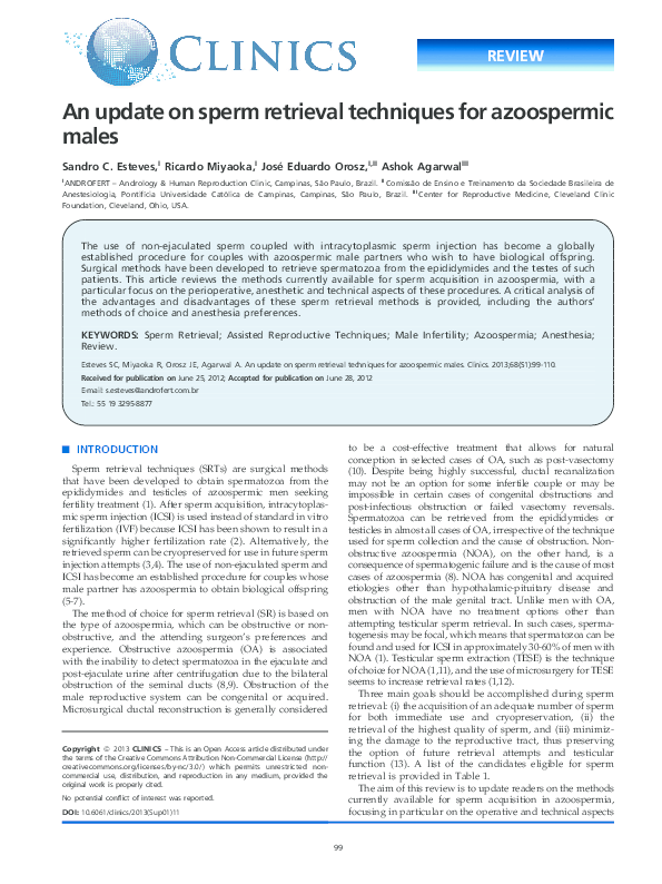 (PDF) An update on sperm retrieval techniques for azoospermic males