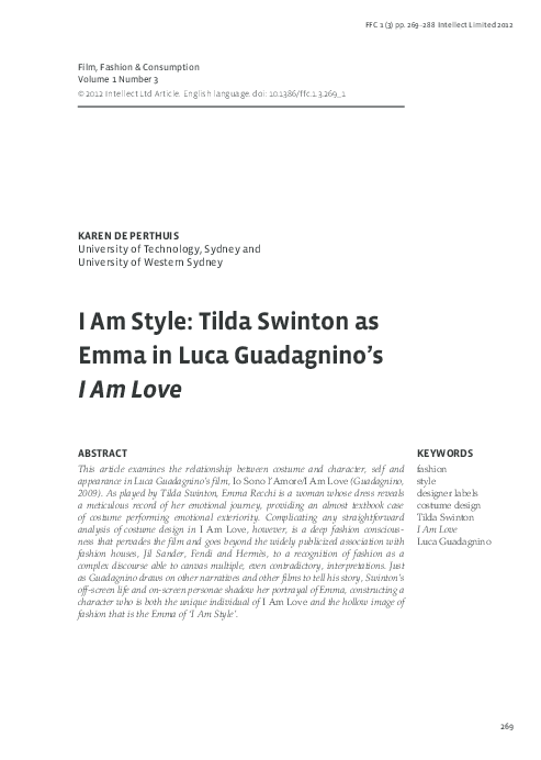(PDF) I Am Style: Tilda Swinton as Emma in Luca Guadagnino’s "I Am Love"’