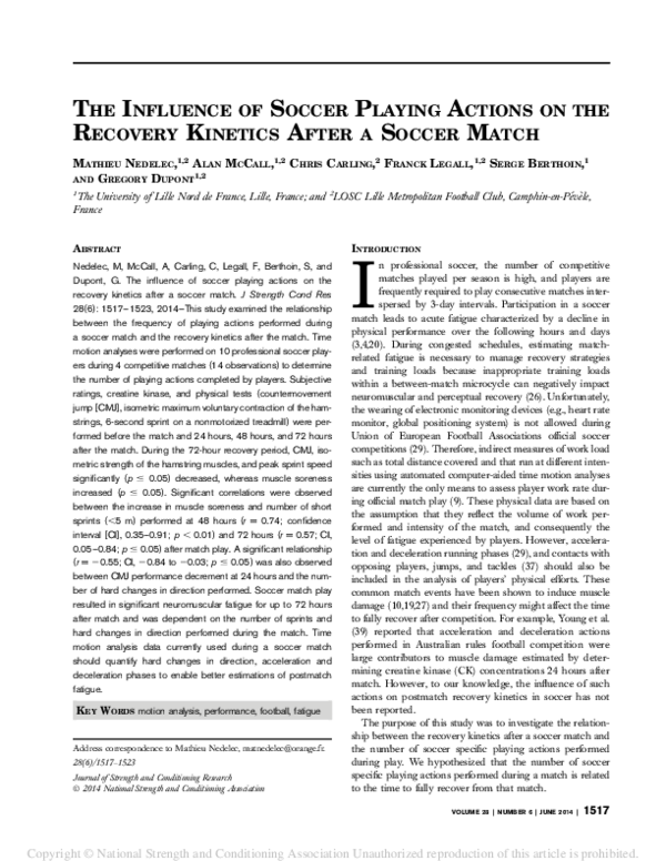 (PDF) The influence of soccer playing actions on the recovery kinetics ...